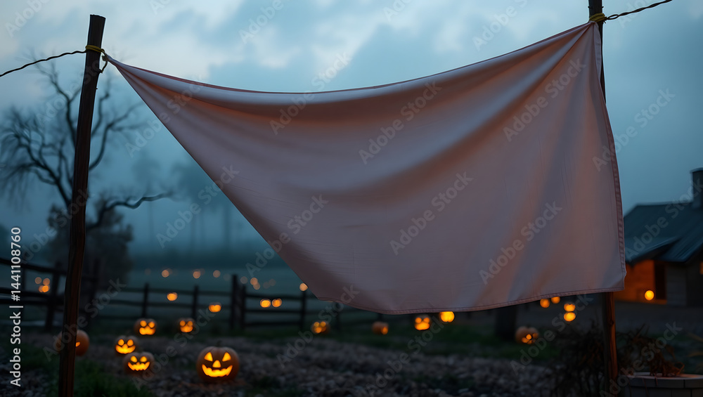 Blank Hanging Cloth Banner Mockup Flutter Effect at Dusk Stock Photo ...