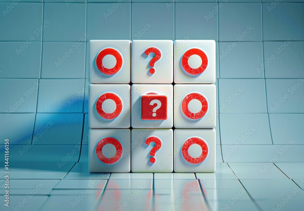 tic tac toe game grid with red circular markers and question marks on ...