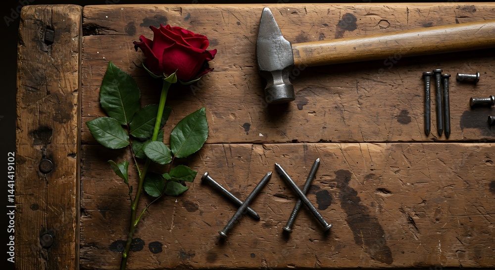 Romantic Construction: A Rose Amidst Hammer, Nails, and the Aged ...