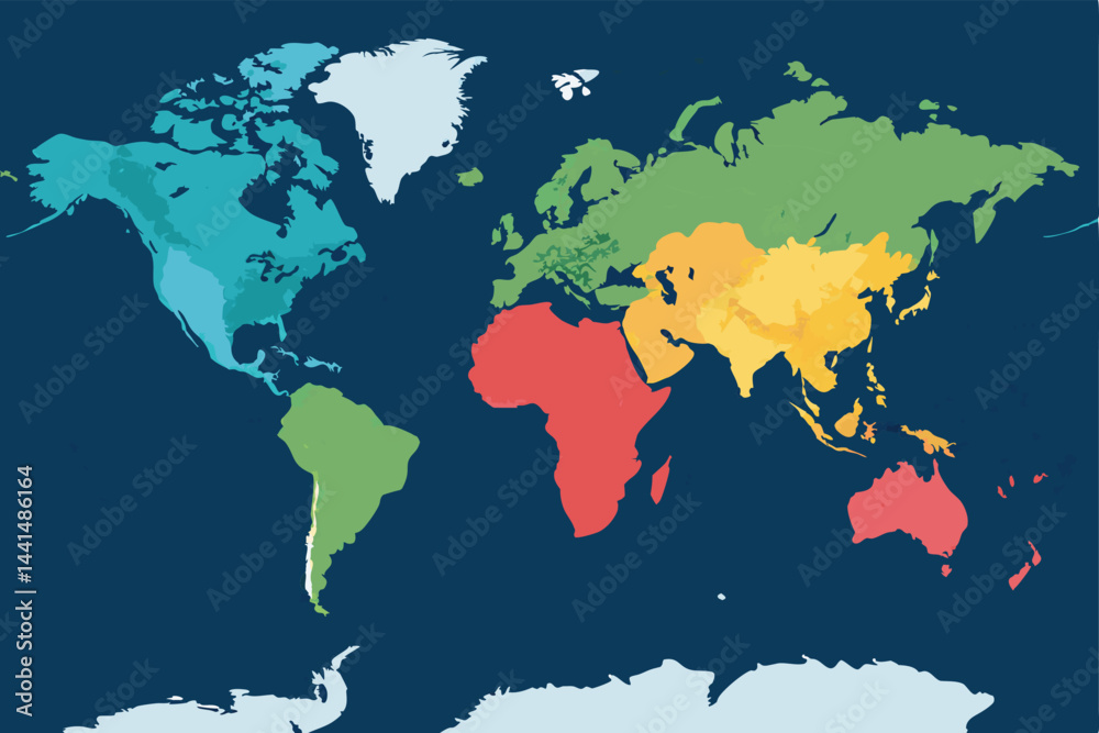 Create a modern, minimalist vector world map featuring bold, thick ...