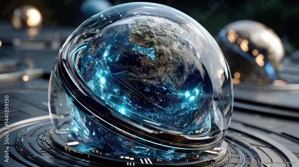 futuristic Earth made entirely of glowing blue data particles, digital ...