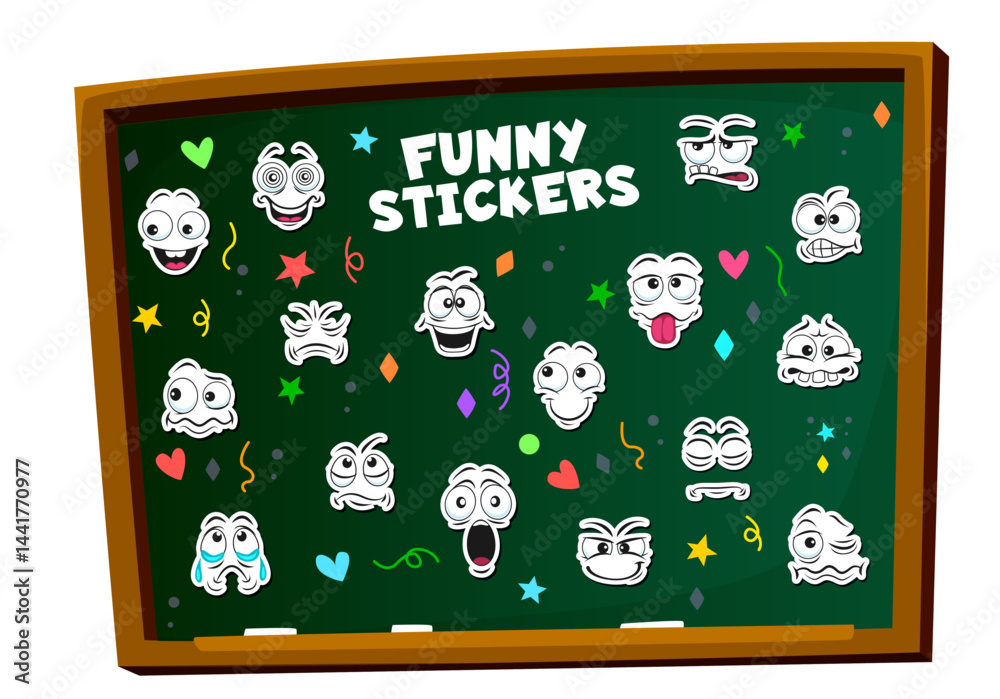 Image vectorielle Stock Cartoon funny face emotions stickers pack with ...
