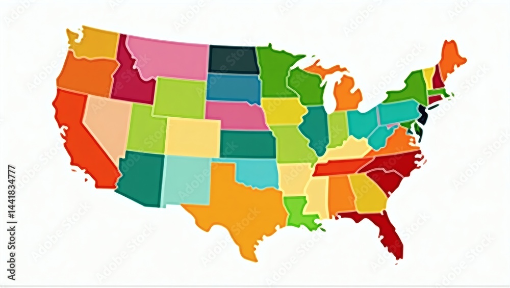 Colorful United States Map with State Borders Stock Illustration ...
