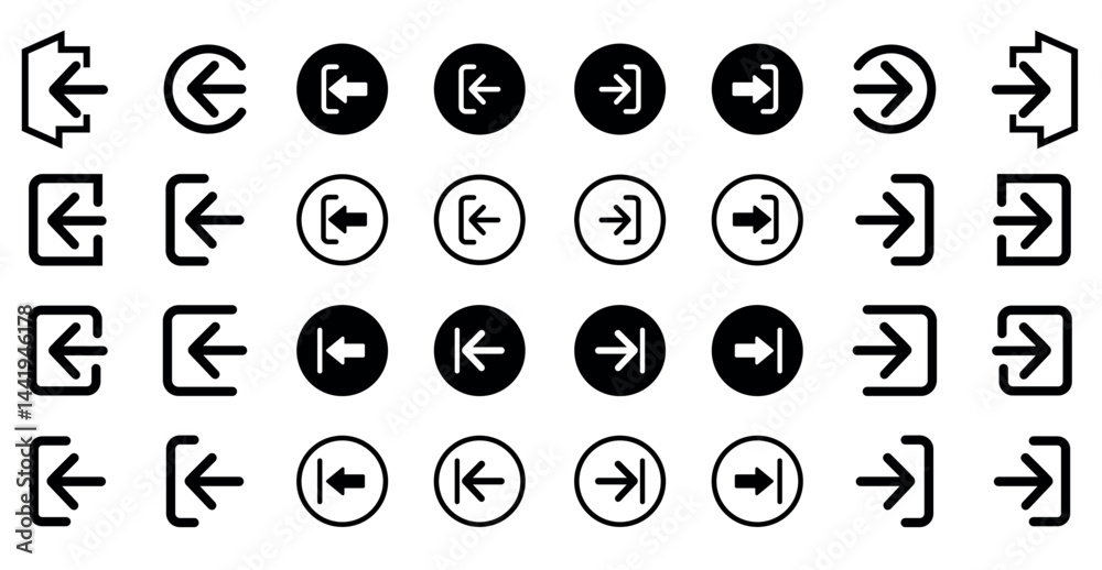 Login and Logout Arrow Icons Set, Entry and Exit Symbol Vector ...