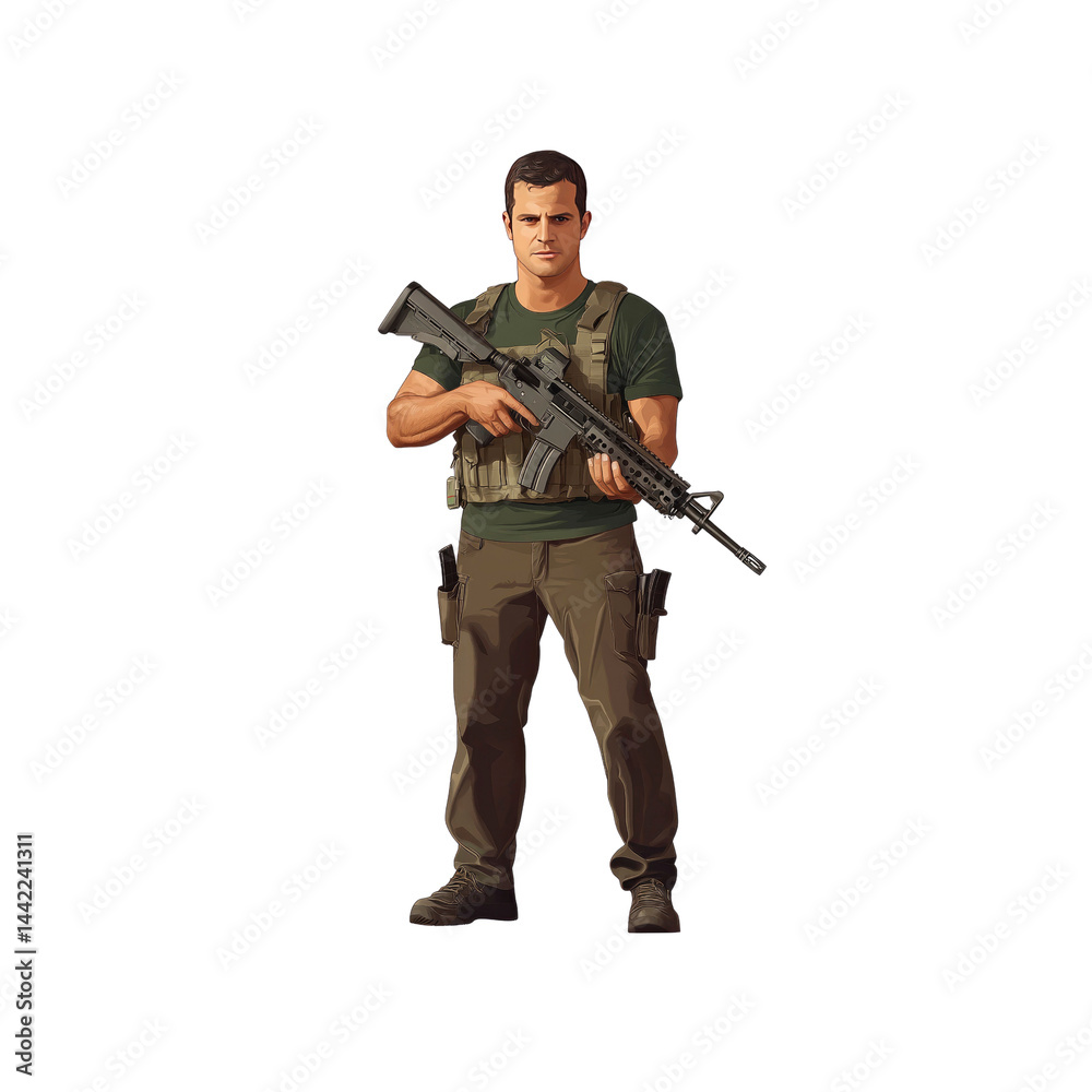 Armed Security Guard, Military Man, Soldier with Rifle, Combat Ready ...