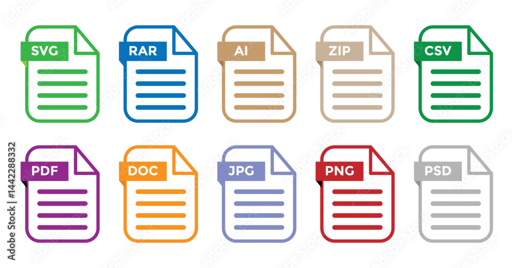 File Type Icon Set File Format Colored Symbols Popular Files Format And Document Format And