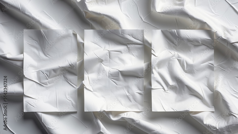 Wrinkled white paper template, blank glued creased sheet mockup, empty ...