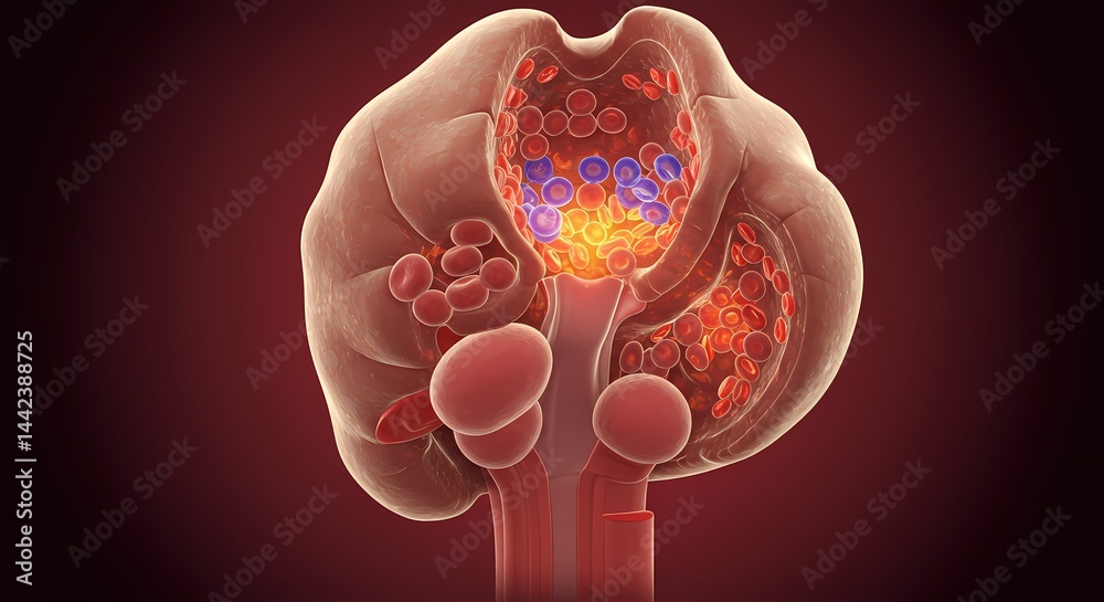 Kidney Glomerulus Illustration Showing Filtration of Blood Cells and ...