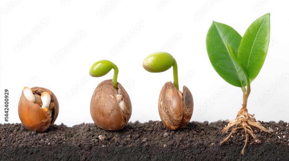 Ilustração do Stock Seed germination begins a plant's life cycle ...