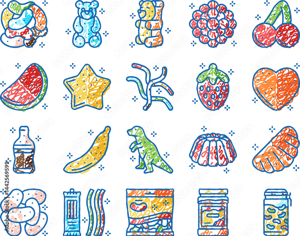 jelly candy gummy bear fruit gum icons hand drawn Stock Vector | Adobe ...