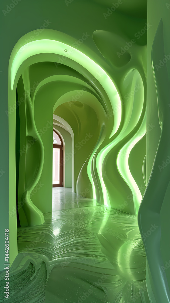Morphing Entryway with Dill Green Loops and Spiral Architectural Forms ...