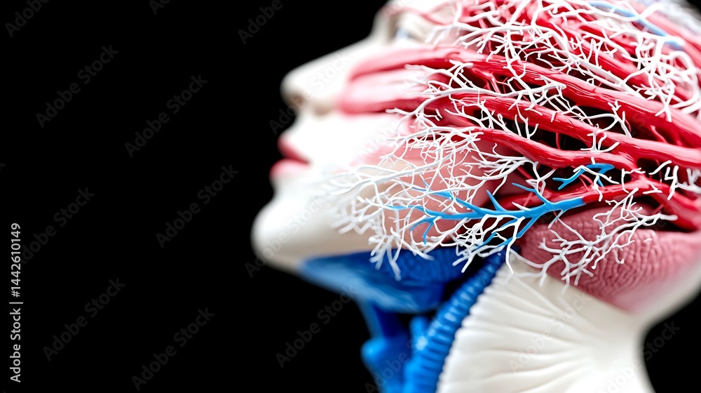 Anatomy Face sculpture with revealed muscle tissues, veins, and ...