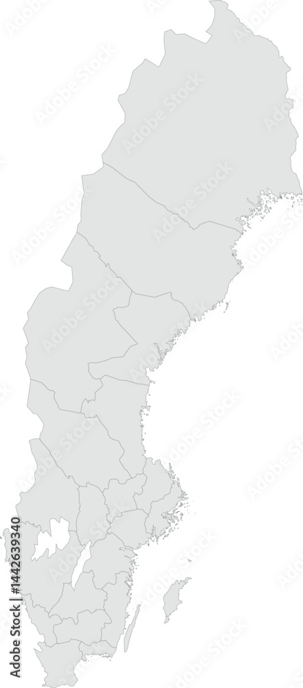 Vector map of Sweden showing all regions with clearly defined borders ...