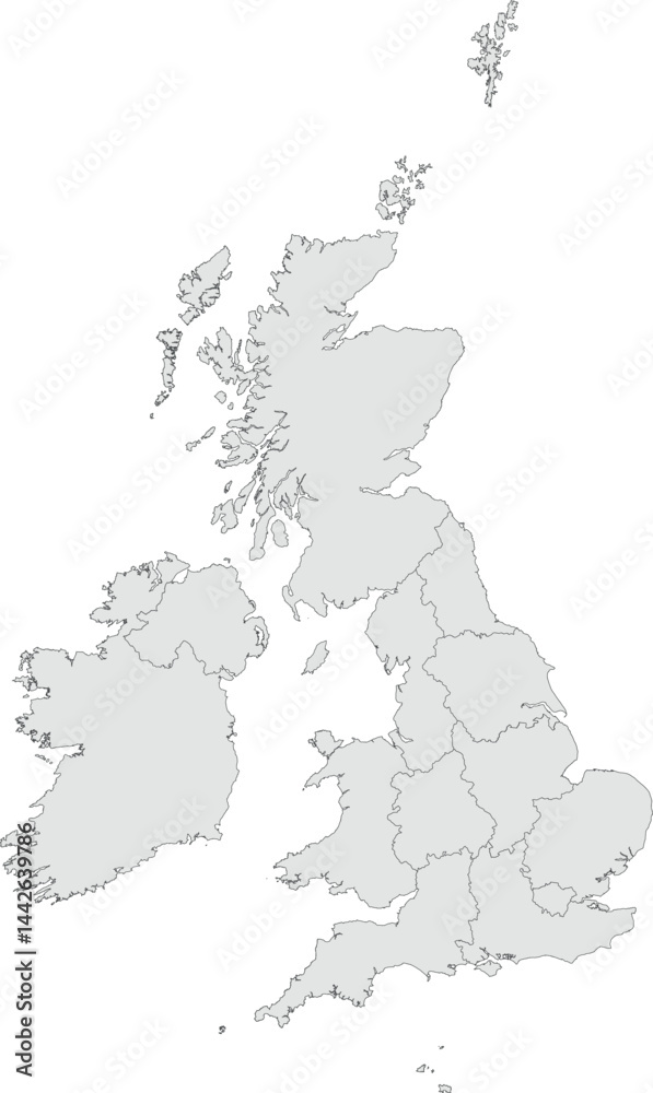 Vector map of the United Kingdom showing all countries and regions with ...