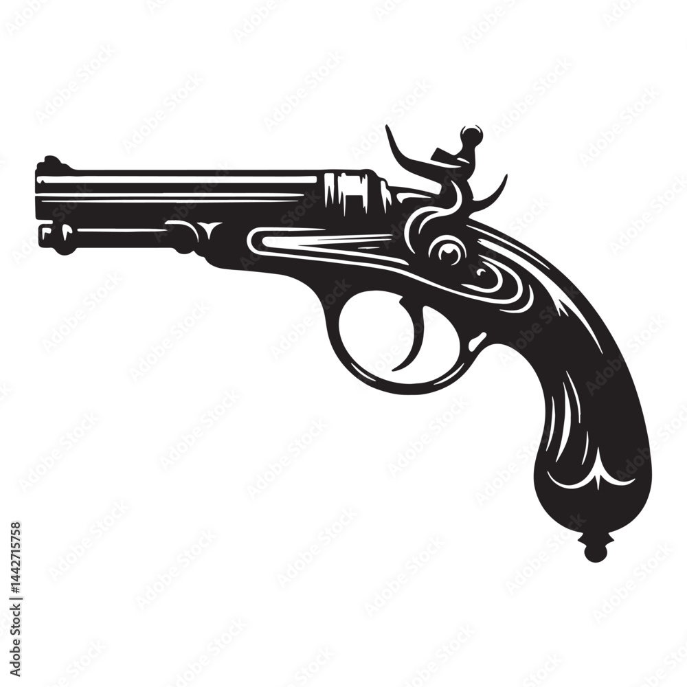 Image vectorielle Stock Legendary Flintlock Pistol silhouette, the ...