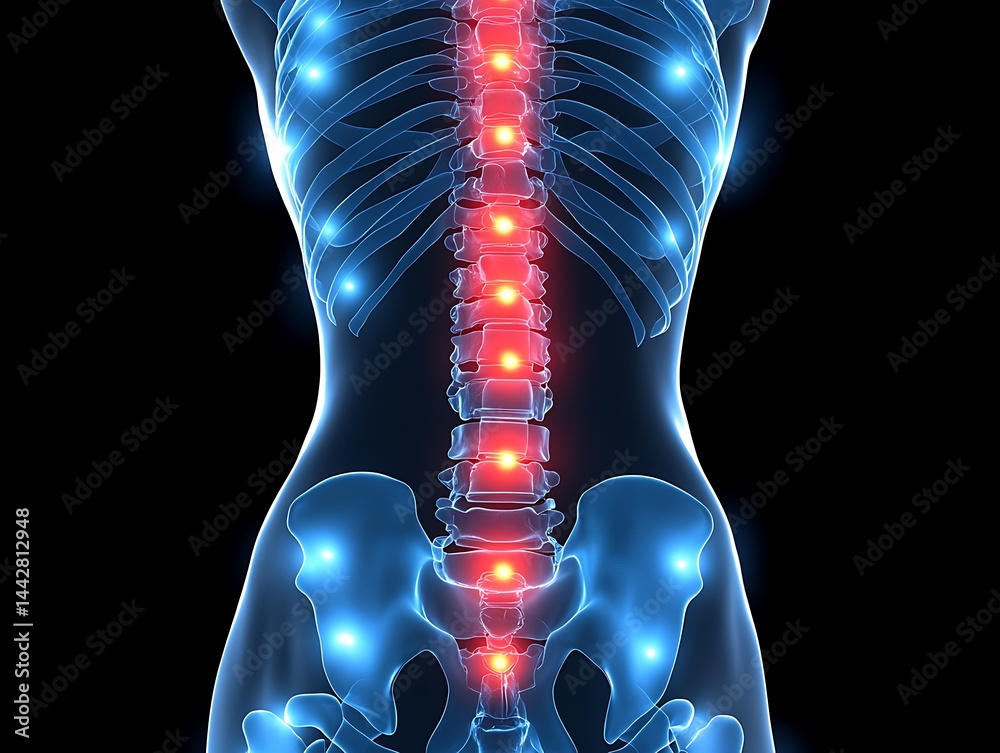 Female spine anatomy, highlighting pain points Stock Photo | Adobe Stock