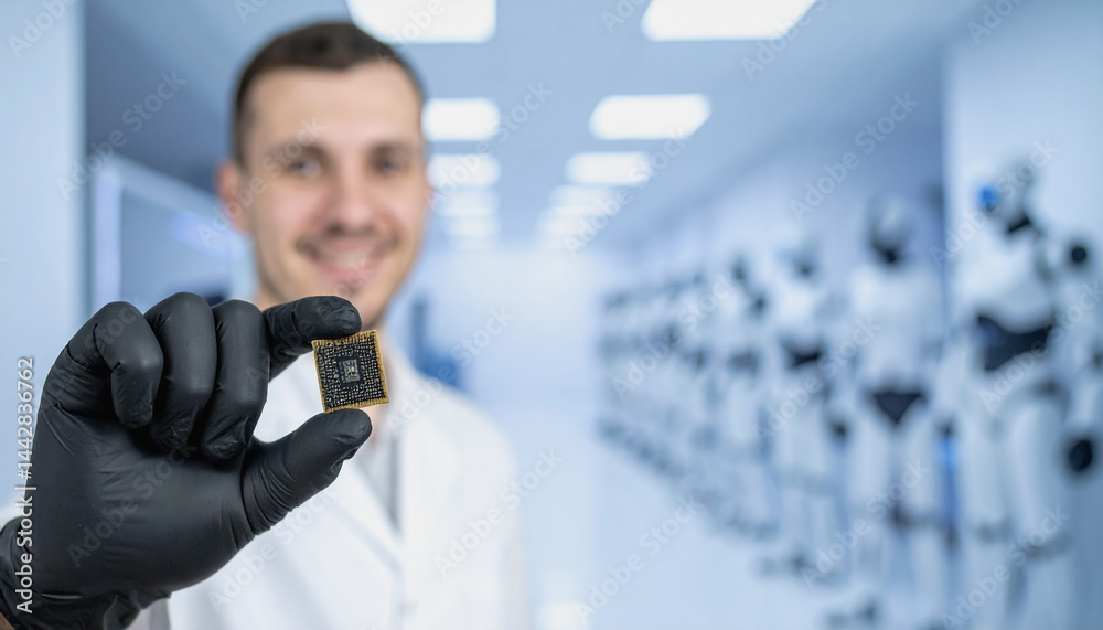 High-Tech Lab with Robots and Microchip Manufacturing in Futuristic ...