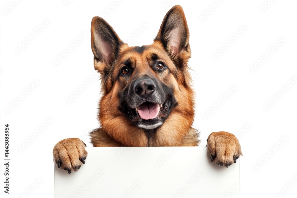 Pet with billboard. Puppy ad idea. Isolated dog on a solid suit pure ...