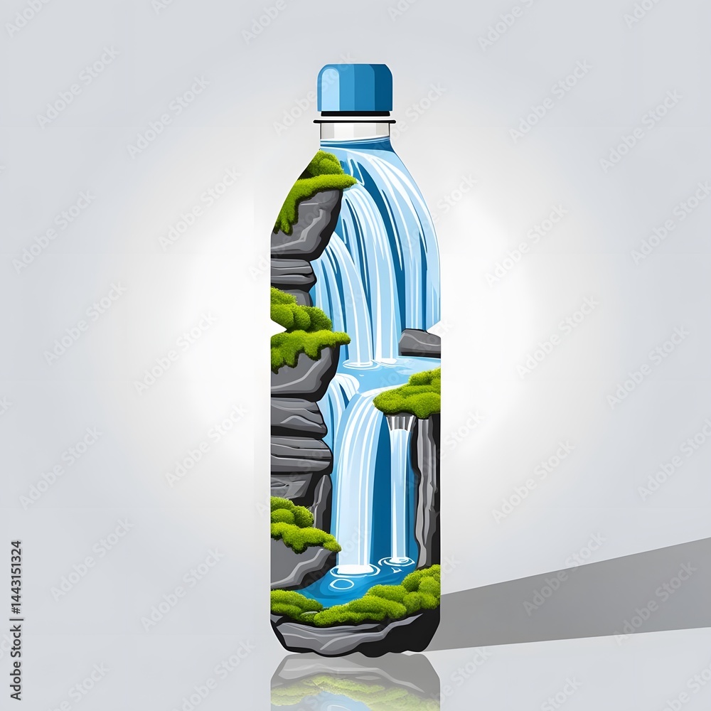 Pure Waterfalls cascading inside a plastic bottle, a striking visual ...