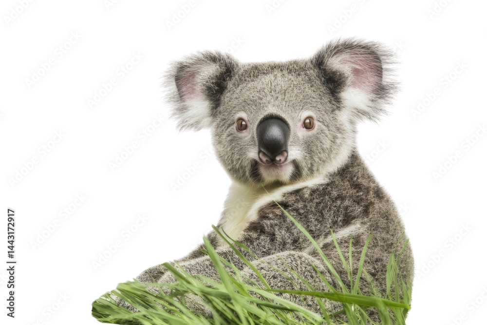 Young koala, Phascolarctos cinereus, 14 months old, sitting in front of ...