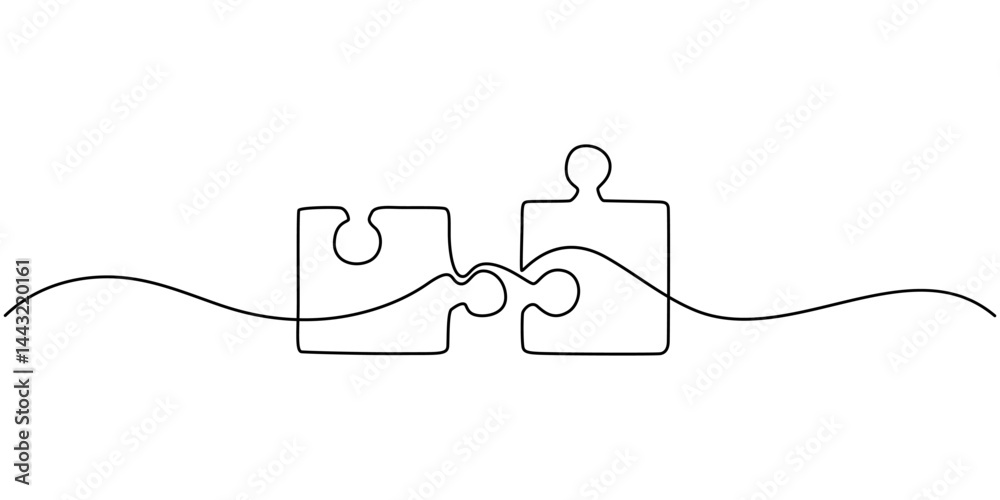 Vetor One line continuous drawing puzzle game jigsaw design vector ...