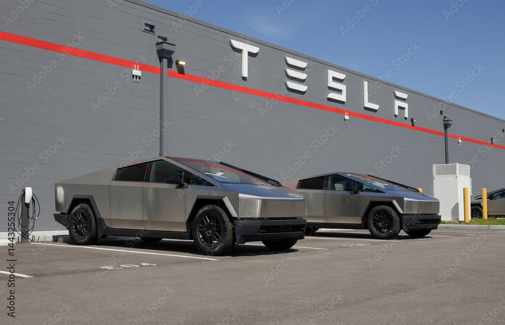 Tesla Cybertruck display at a dealership. Tesla offers the Cybertruck ...