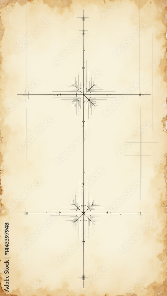Detailed pencil-drawn diagram with scientific notation on aged paper ...