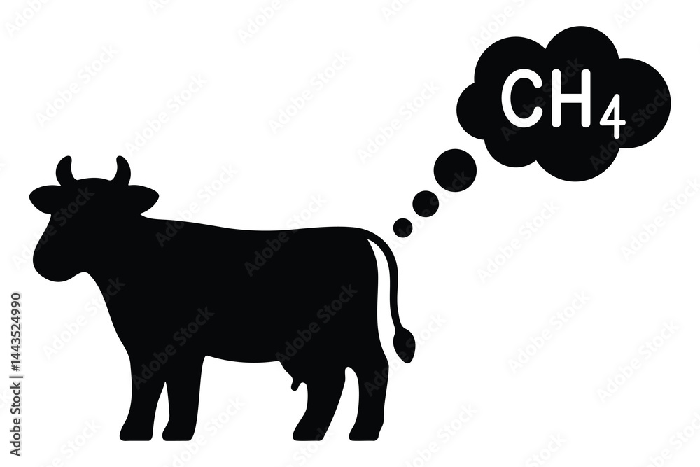 Cow methane emissions vector illustration. Livestock gas CH4 pollution ...