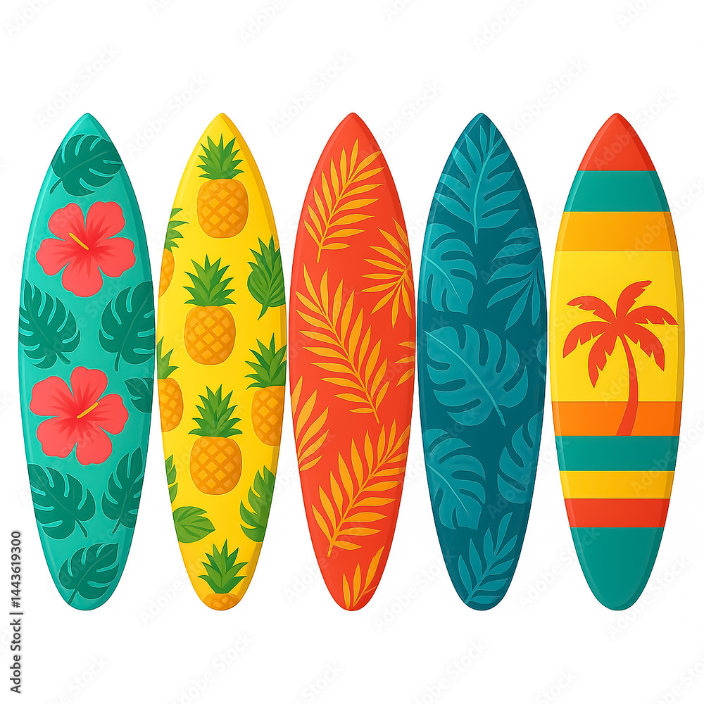Summer surfboard elements clipart set. Colorful surfing board clip art ...