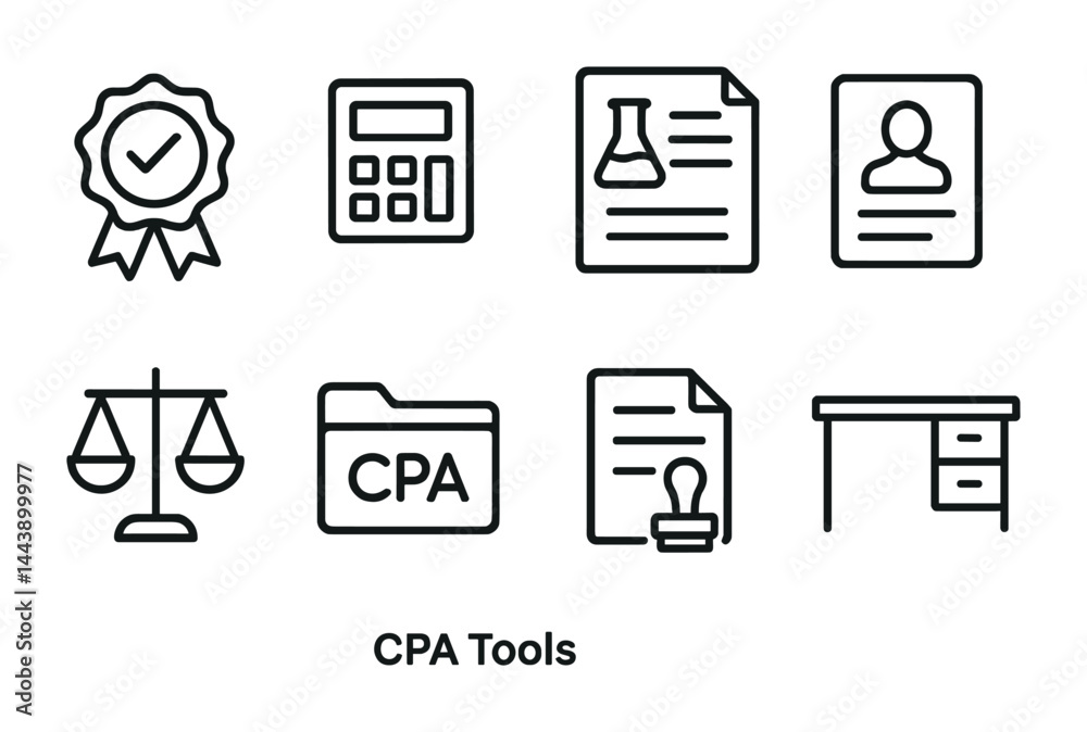 Cpa tools linear icons set – outline style accounting, financial, and ...