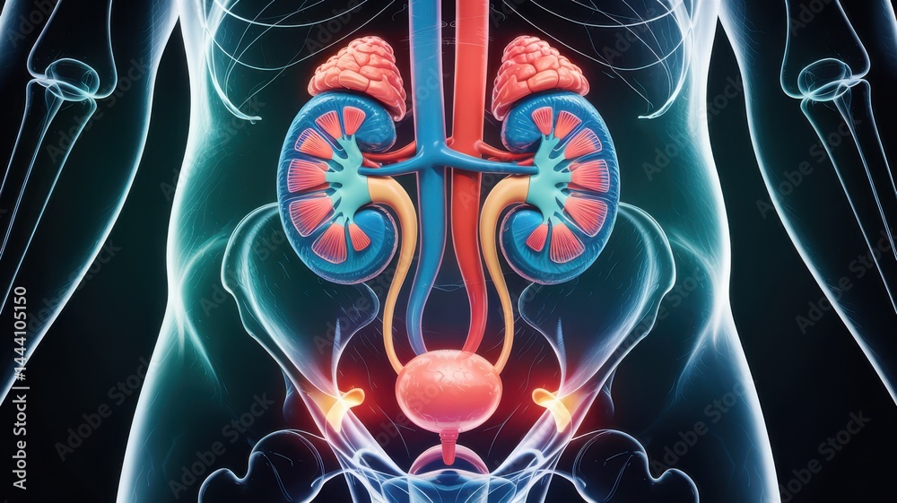 Human body anatomy with kidneys and urinary system illustration Stock ...