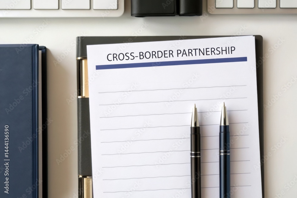 Trade agreements foster free trade and partnership concept. Notepad ...