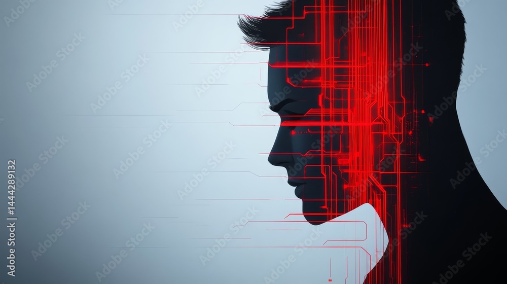 half human half robot face split down the middle, emotional expression ...