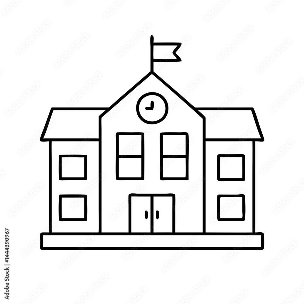 school building icon, school building line art - simple line art of ...