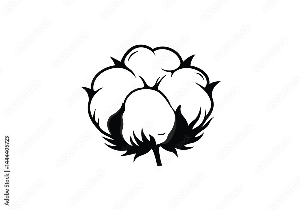 Cotton silhouette. This image shows a black and white vector clipart of ...