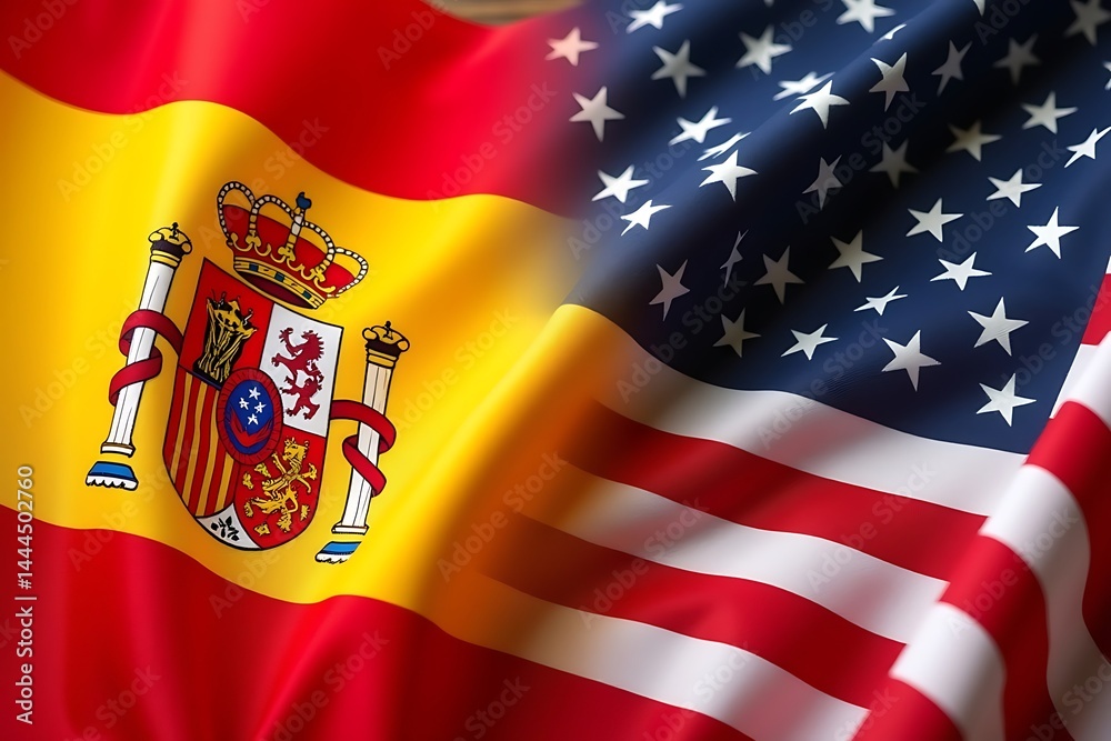 Spain and USA Flags Merged: A Symbol of Bilateral Relations ...