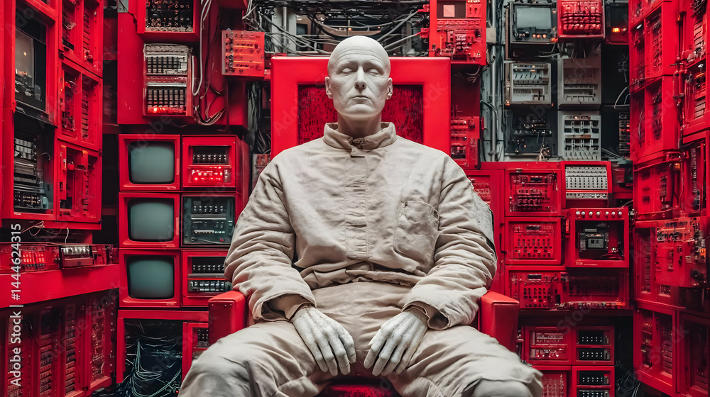 AI with pulsing crystal heart seated on a throne of algorithms Stock ...