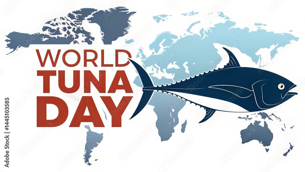 Ilustración de Stock Bold graphic of a tuna silhouette over a world map ...