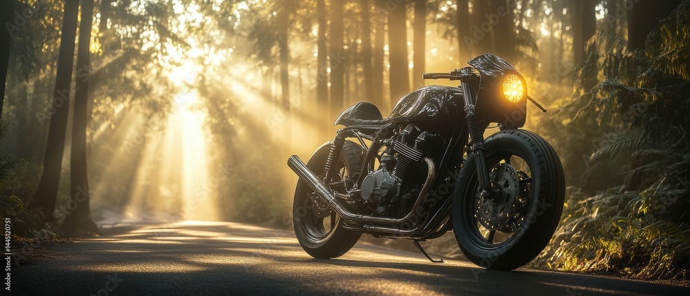 Vintage cafe racer motorcycle on country road at golden hour stunning ...