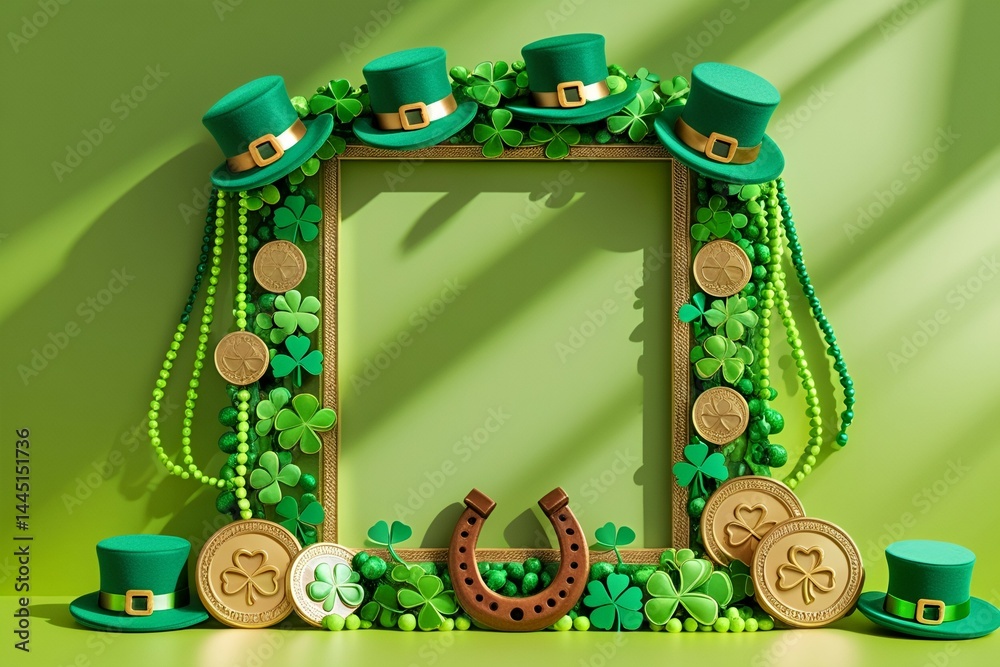 Celebrate St Patricks Day with this festive frame shamrocks gold coins ...