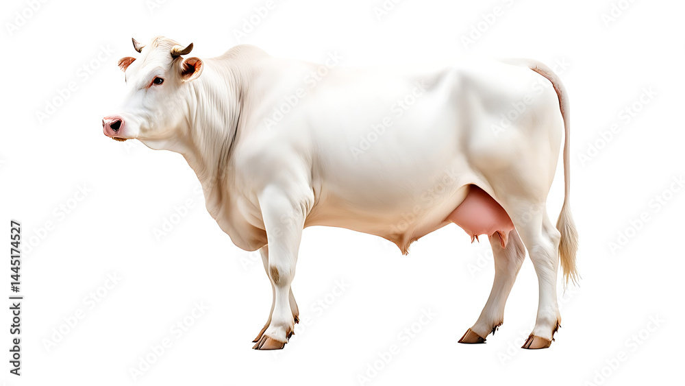 Full Body of White female cow standing isolated on transparent ...