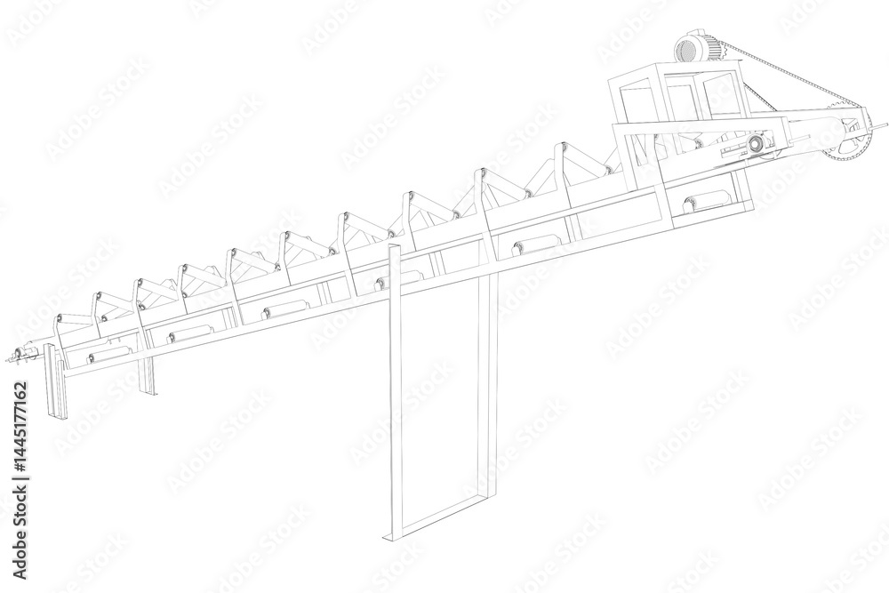 3D Transparent Line Art Technical Outline Drawing White Wireframe ...