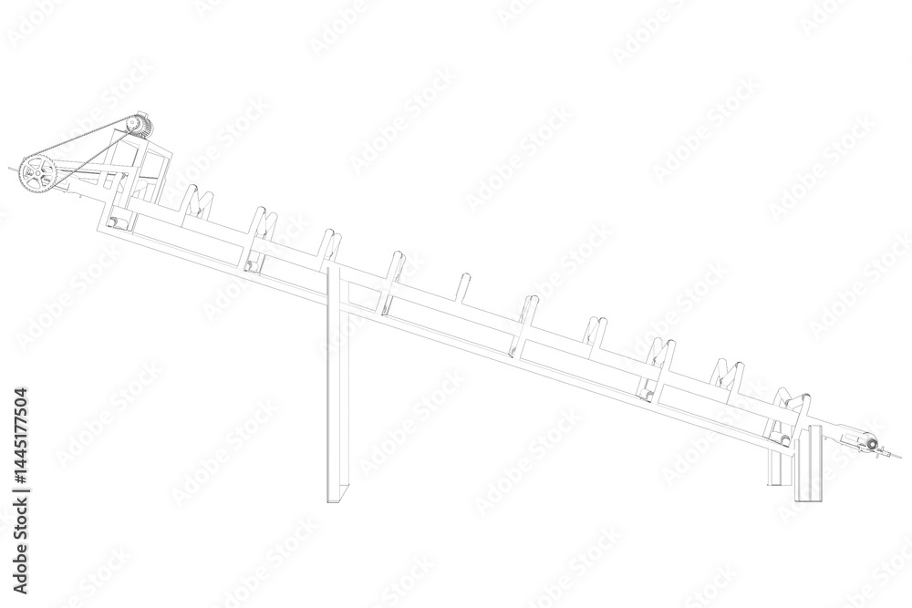 3D Transparent Line Art Technical Outline Drawing White Wireframe ...