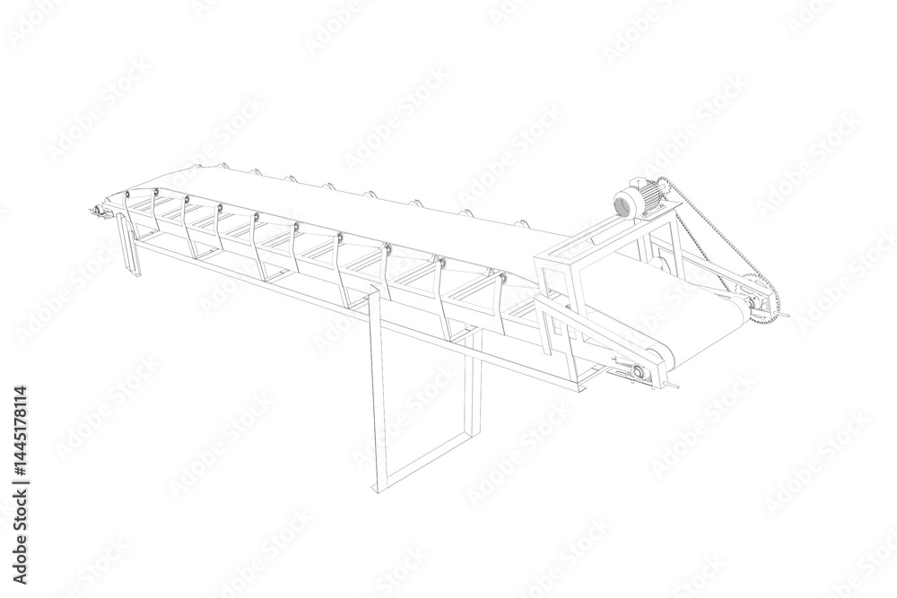 3D Transparent Line Art Technical Outline Drawing White Wireframe ...