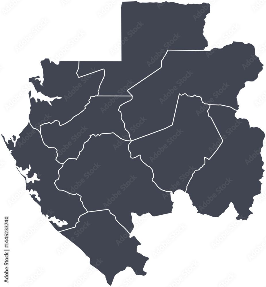 Vector de Stock Vector map of Gabon showing all regions with clearly ...