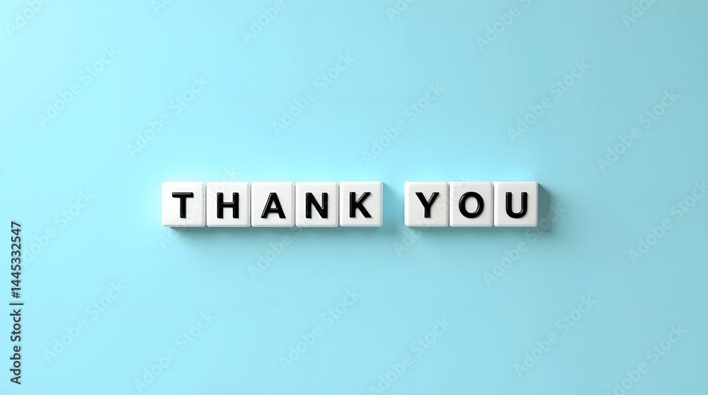 Thank you message on light blue background. Simple, clean composition ...