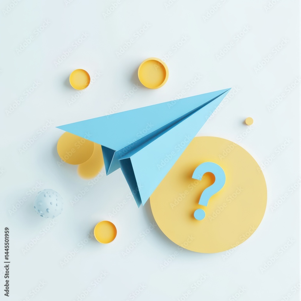 Paper plane and question mark concept on white background Stock ...