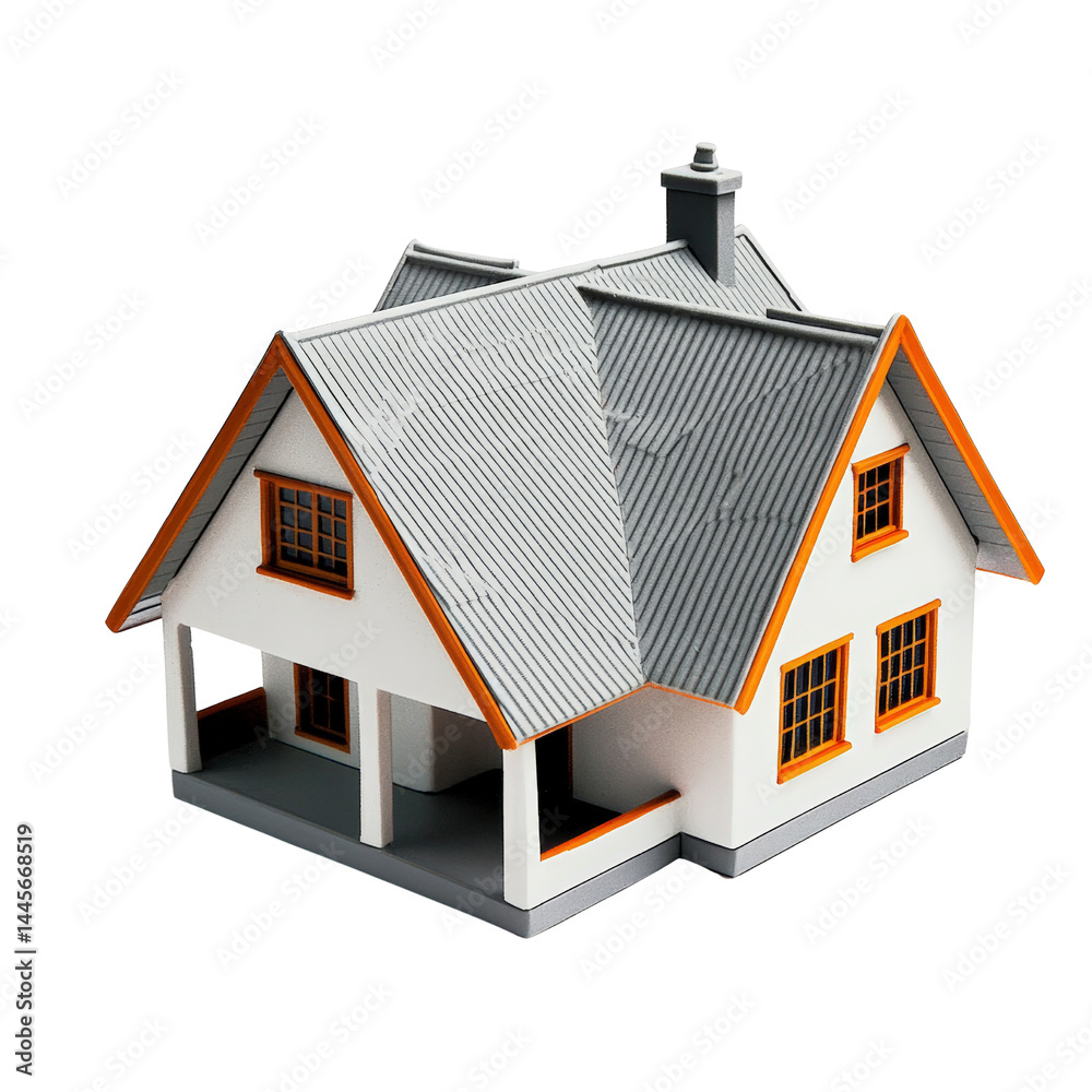 Detailed miniature model of a modern suburban house with a sloped roof ...