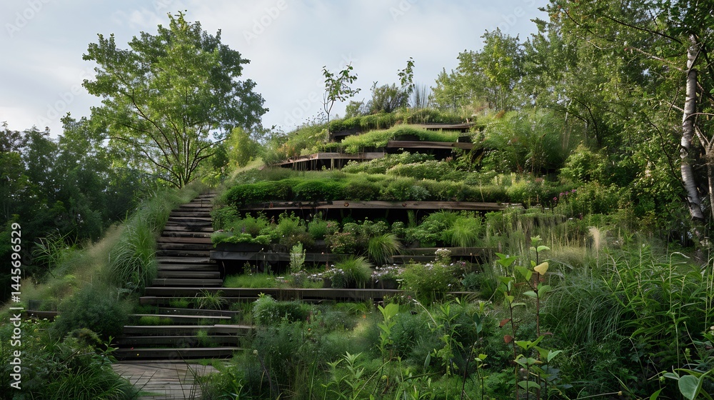 Outdoor amphitheater integrated into a sloping green roof of a public ...
