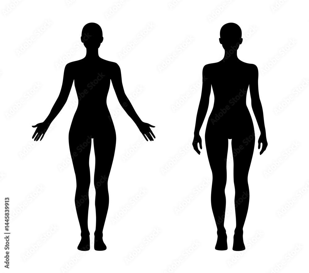 Woman body silhouette. Vector human figure outline. Female front view ...